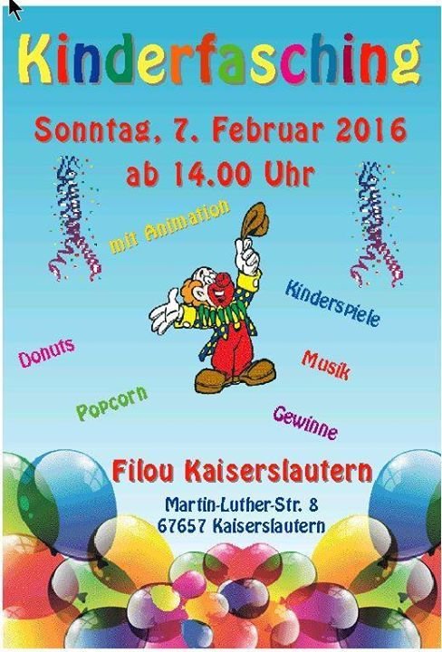 Party - Kinderfasching - Filou in Kaiserslautern - 07.02.2016